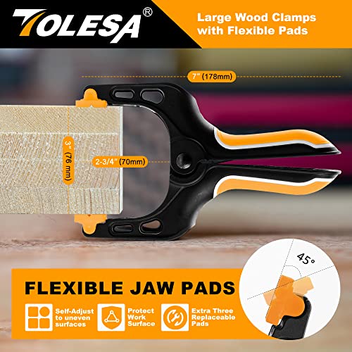 TOLESA Heavy Duty Spring Clamps 7 Inch - 4PCS Large Wood Clamps with Powerful Clamping Force 30 Lbs - Deep Throat Clamps for Woodworking Wood Gluing Photography Backdrop Tarp Pool Cover Holding