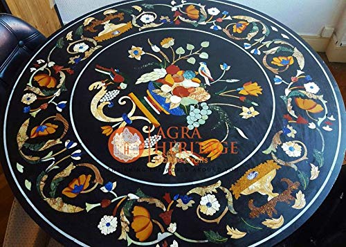 Marble Round Dining Table Top Pietrradura Inlay Housewarming Gift For Her