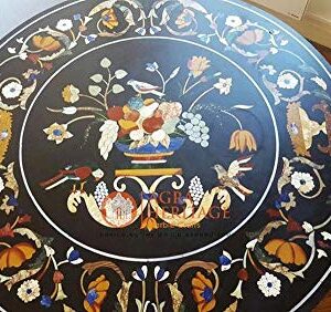 Marble Round Dining Table Top Pietrradura Inlay Housewarming Gift For Her