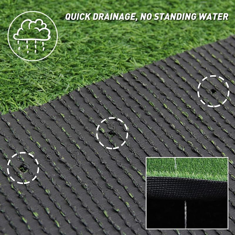 Petgrow Thick Artificial Grass 5 x 10ft,0.7Inch Pile Height Green Soft Fake Faux Grass Turf Mat,Indoor Outdoor Garden Dogs Pet Synthetic Grass Carpet Doormat, Rubber Backed with Drainage Holes