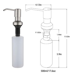 Brushed Nickel Soap Dispenser for Kitchen Sink,Refill from The Top, Built in Design for Counter Top with Refillable 500ml Liquid Soap Bottle