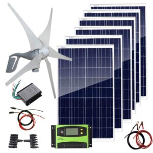 1000 watts solar panel wind turbine hybrid kit: 6 pcs 100w solar panel +400w wind turbine generator for home house 12v 24v battery