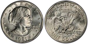 1981 p, d, s susan b. anthony dollar 3 coin set uncirculated