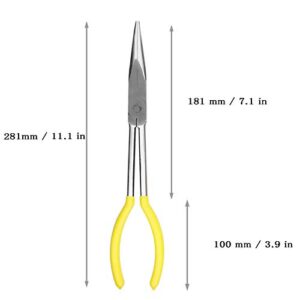 BQKKWIN 11 Inch Long Reach Long Nose Pliers | Designed for Mechanics, Technicians, and Contractors | Work with Delicate or Difficult-to-Reach Pieces | Milled-Jaws | Steel “Needle Nose