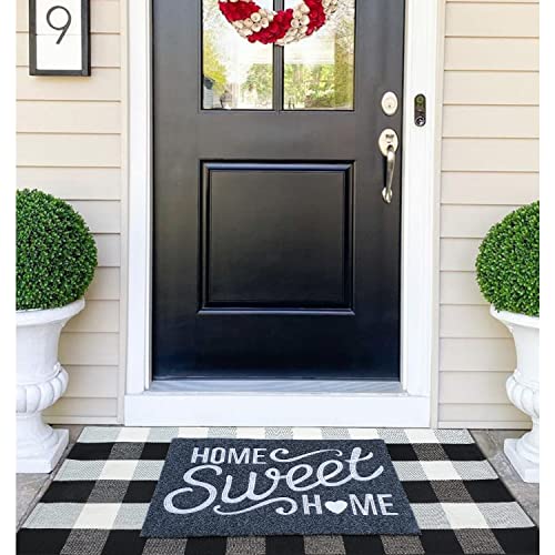 AAZZKANG Front Door Mat Non Slip Welcome Mats Outdoor Home Sweet Home Doormat with Rubber Backing Easy to Clean Indoor Mats for Entrance High Traffic Areas Entry Grey