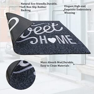 AAZZKANG Front Door Mat Non Slip Welcome Mats Outdoor Home Sweet Home Doormat with Rubber Backing Easy to Clean Indoor Mats for Entrance High Traffic Areas Entry Grey