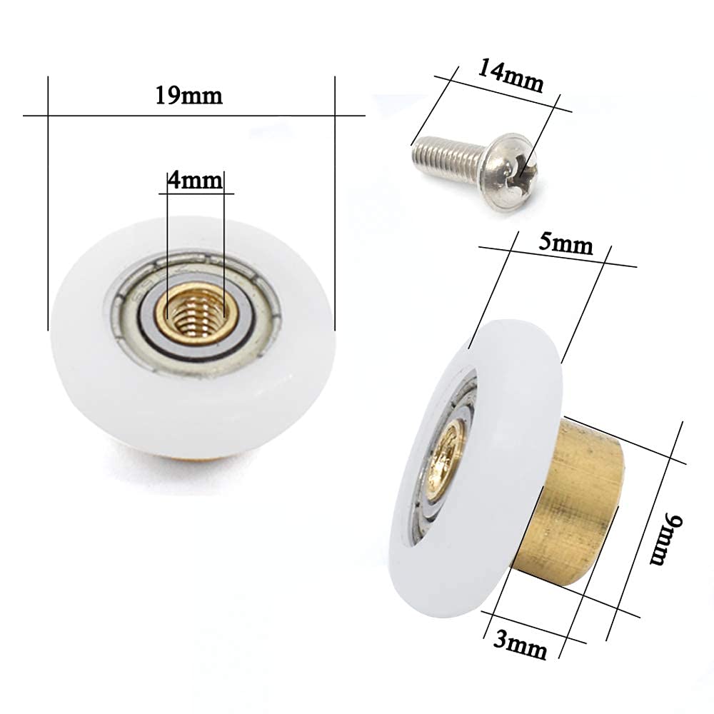 Set of 4 Dia 19mm Stainless Steel Shower Door Wheels Rollers Runners, White, 19mm x 5mm (Stainless steel-4PCS)