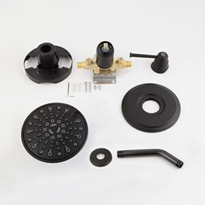 Matte Black Shower Faucet Set, Bathroom Rain Mixer Shower System with 6-Spray Shower Head Set, Wall Mounted Shower Fixtures Single Function Shower Trim Kit with Rough-in Valve