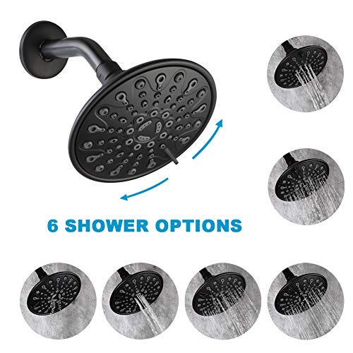 Matte Black Shower Faucet Set, Bathroom Rain Mixer Shower System with 6-Spray Shower Head Set, Wall Mounted Shower Fixtures Single Function Shower Trim Kit with Rough-in Valve