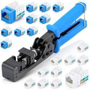 everest media solutions easyjack - 90° angled speed termination tool - with 10 blue & 10 white cat6 keystone jacks - additional jacks are available - (b087n7qqd2)