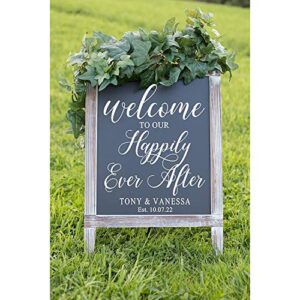 welcome to our happily ever after wedding sign personalized chalkboard stickers