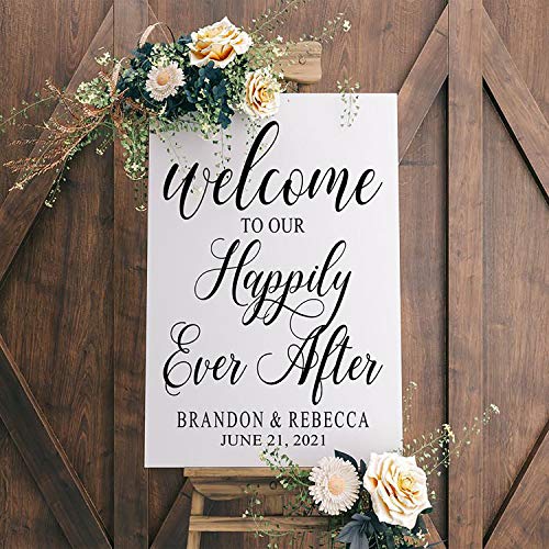 Welcome to Our Happily Ever After Wedding Sign Personalized Chalkboard Stickers