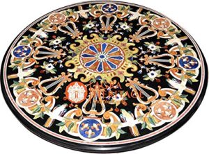 black marble top 43" dining round table pietra dura italian design decor furniture