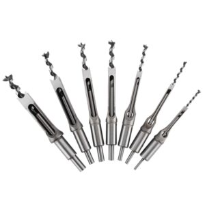 7 pcs square hole mortise chisel drill bit tools 3/4" 5/8" 9/16" 1/2" 3/8" 5/16" 1/4", hss woodworking hole saw mortising chisel drill bit set