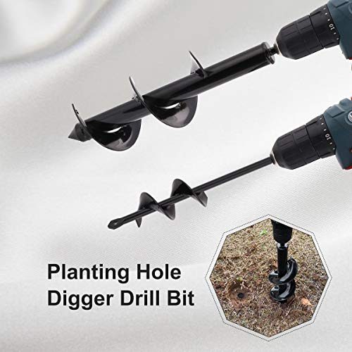 COMOWARE Garden Auger Spiral Drill Bit Set- 3'' x 12" and 1.6'' x 9" Rapid Planter for 3/8” Hex Drive Drill - for Tulips, Iris, Bedding Plants and Digging Weeds Roots, Post Hole Diggers