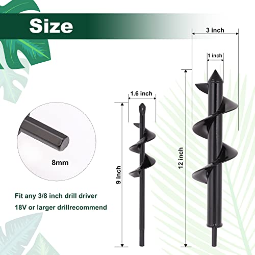 COMOWARE Garden Auger Spiral Drill Bit Set- 3'' x 12" and 1.6'' x 9" Rapid Planter for 3/8” Hex Drive Drill - for Tulips, Iris, Bedding Plants and Digging Weeds Roots, Post Hole Diggers