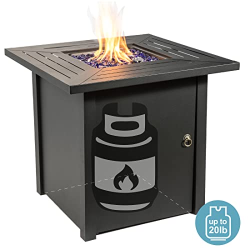 Teamson Home 40,000 BTU Square Outdoor Fire Pit Table Outside Propane Gas Firepit with Steel Tabletop and Base, 11 Pounds Glass Rocks, Lid, and PVC Cover for Patio Deck Backyard, 30 Inch, Black