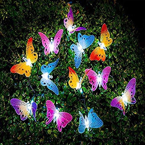 Berocia 24 LED Solar Butterfly String Lights Outdoor Garden Waterproof for Yard Bedroom Balcony Patio Indoor