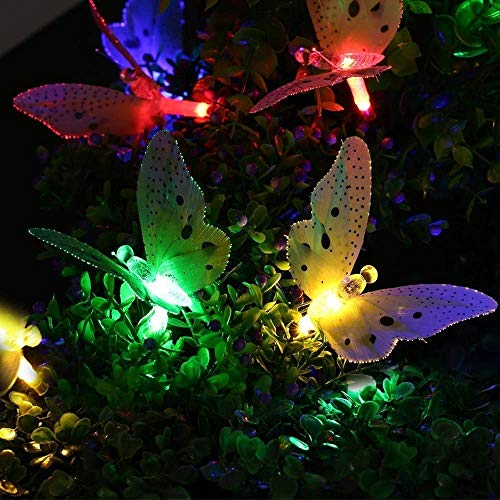 Berocia 24 LED Solar Butterfly String Lights Outdoor Garden Waterproof for Yard Bedroom Balcony Patio Indoor