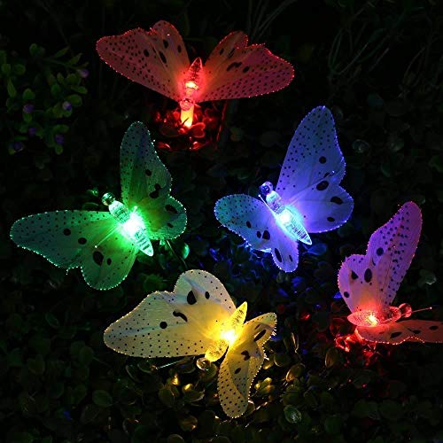 Berocia 24 LED Solar Butterfly String Lights Outdoor Garden Waterproof for Yard Bedroom Balcony Patio Indoor