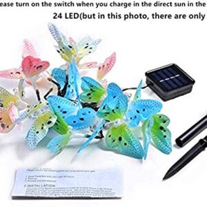 Berocia 24 LED Solar Butterfly String Lights Outdoor Garden Waterproof for Yard Bedroom Balcony Patio Indoor