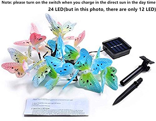 Berocia 24 LED Solar Butterfly String Lights Outdoor Garden Waterproof for Yard Bedroom Balcony Patio Indoor