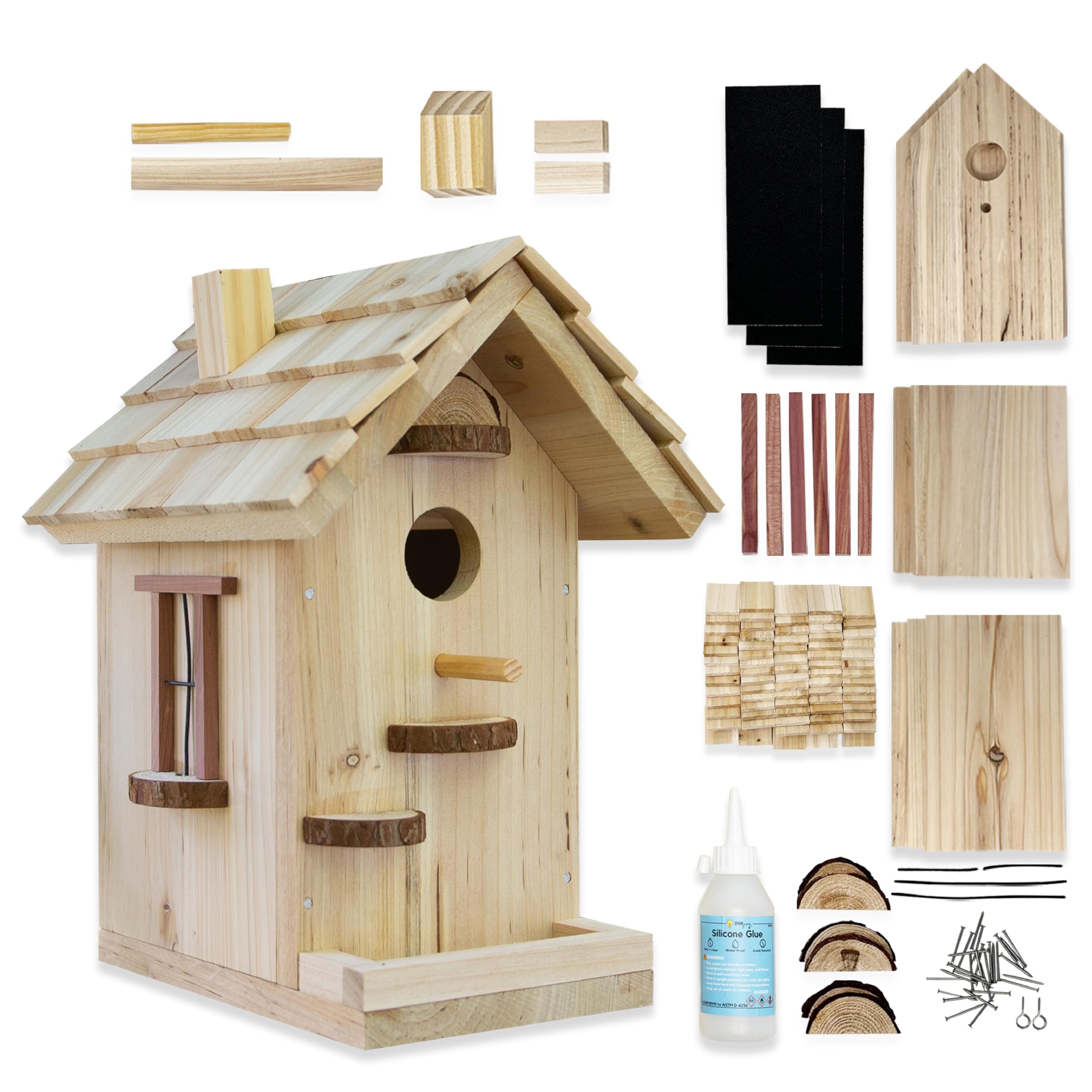 SparkJump Cedar Wood DIY Bird House Kit for Kids and Adults