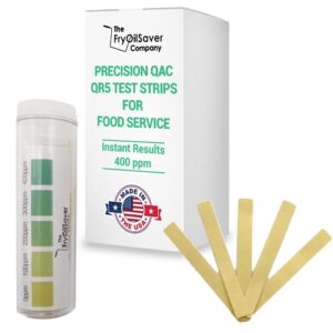 fryoilsaver co, restaurant grade quaternary ammonium sanitizer strips, precision qac qr5, 0-500ppm multi quat strips for food service, 1 x vial of 100 strips