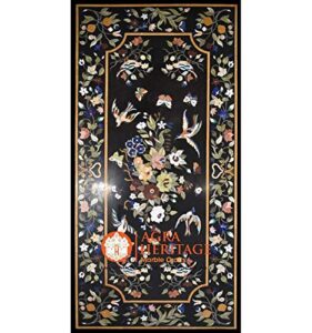 90"x48" decorative black big dining marble table top pietradura inlay birds butterfly designs