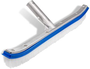 swimming pool wall & tile brush,18" heavy duty vinyl polished aluminum back cleaning brush head designed for cleans walls, tiles & floors, nylon bristles brush head with ez clips (pole not included)