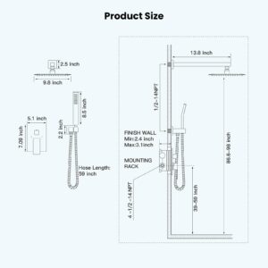 gotonovo 10" Rain Shower System Brushed Nickel Luxury High Pressure Shower Head Bathroom Shower Faucet Set Hand Held Spray Rough-in Valve and Shower Trim Included