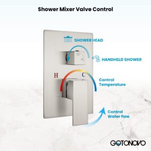 gotonovo 10" Rain Shower System Brushed Nickel Luxury High Pressure Shower Head Bathroom Shower Faucet Set Hand Held Spray Rough-in Valve and Shower Trim Included