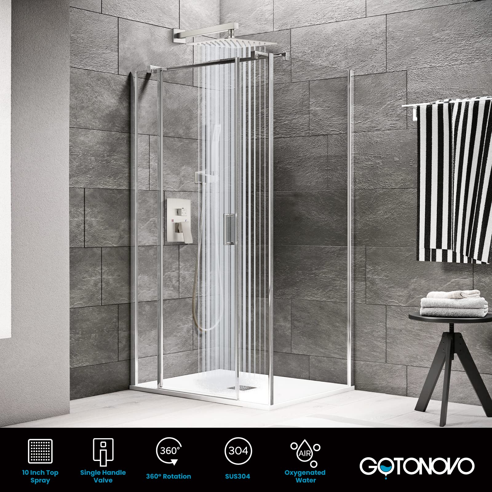 gotonovo 10" Rain Shower System Brushed Nickel Luxury High Pressure Shower Head Bathroom Shower Faucet Set Hand Held Spray Rough-in Valve and Shower Trim Included