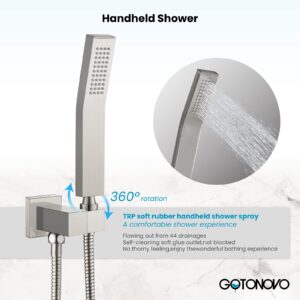 gotonovo 10" Rain Shower System Brushed Nickel Luxury High Pressure Shower Head Bathroom Shower Faucet Set Hand Held Spray Rough-in Valve and Shower Trim Included