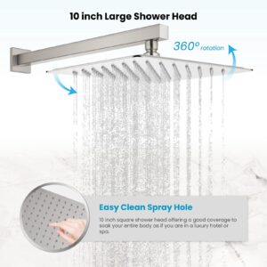 gotonovo 10" Rain Shower System Brushed Nickel Luxury High Pressure Shower Head Bathroom Shower Faucet Set Hand Held Spray Rough-in Valve and Shower Trim Included