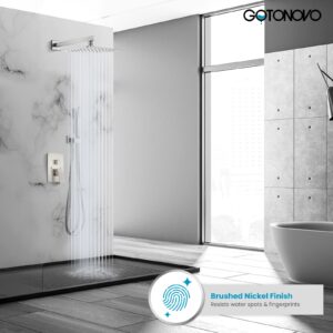 gotonovo 10" Rain Shower System Brushed Nickel Luxury High Pressure Shower Head Bathroom Shower Faucet Set Hand Held Spray Rough-in Valve and Shower Trim Included