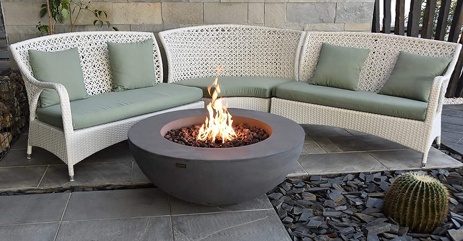 Elementi Fire Pit Outdoor Natural Gas Fireplace Patio Fire Bowl 45,000BTU Output, Round Fire Table with 13.2lbs Lava Rocks,Tank Cover for Fire Bowl Available, Lunar Bowl Series (Grey)