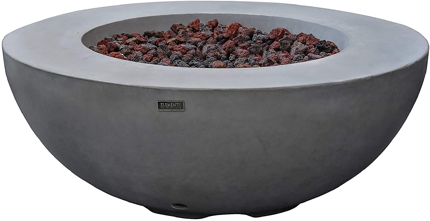 Elementi Fire Pit Outdoor Natural Gas Fireplace Patio Fire Bowl 45,000BTU Output, Round Fire Table with 13.2lbs Lava Rocks,Tank Cover for Fire Bowl Available, Lunar Bowl Series (Grey)