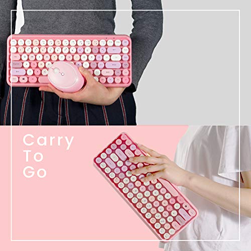 Perixx PERIDUO-713 Wireless Mini Keyboard and Mouse Combo, Retro Round Key Caps, Pastel Pink, US English Layout