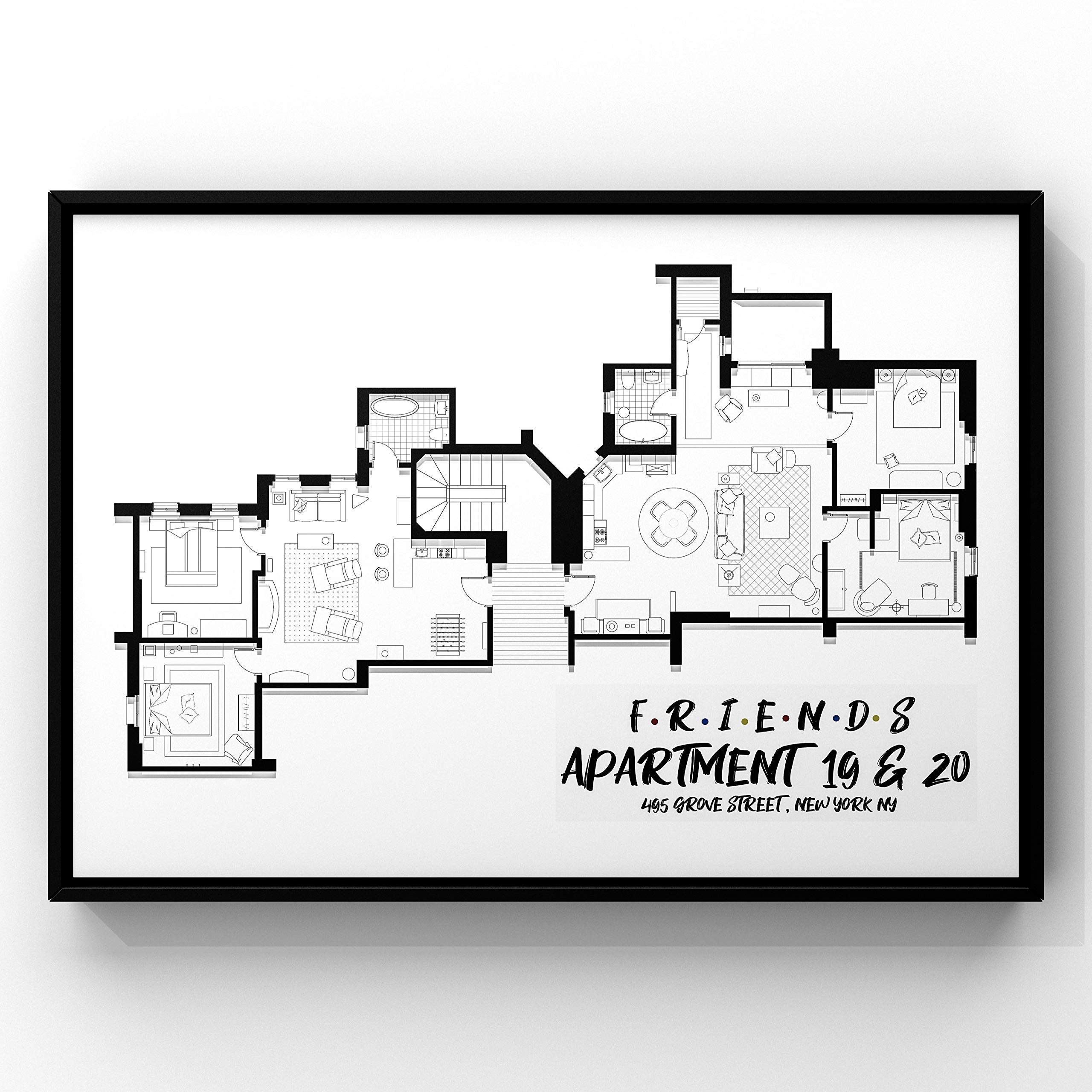 Friends TV Show Apartment Floor Plan- Friends TV Show Layout- Wall decor floor plan-Apartment of Joey,Chandler,Monica and Rachel