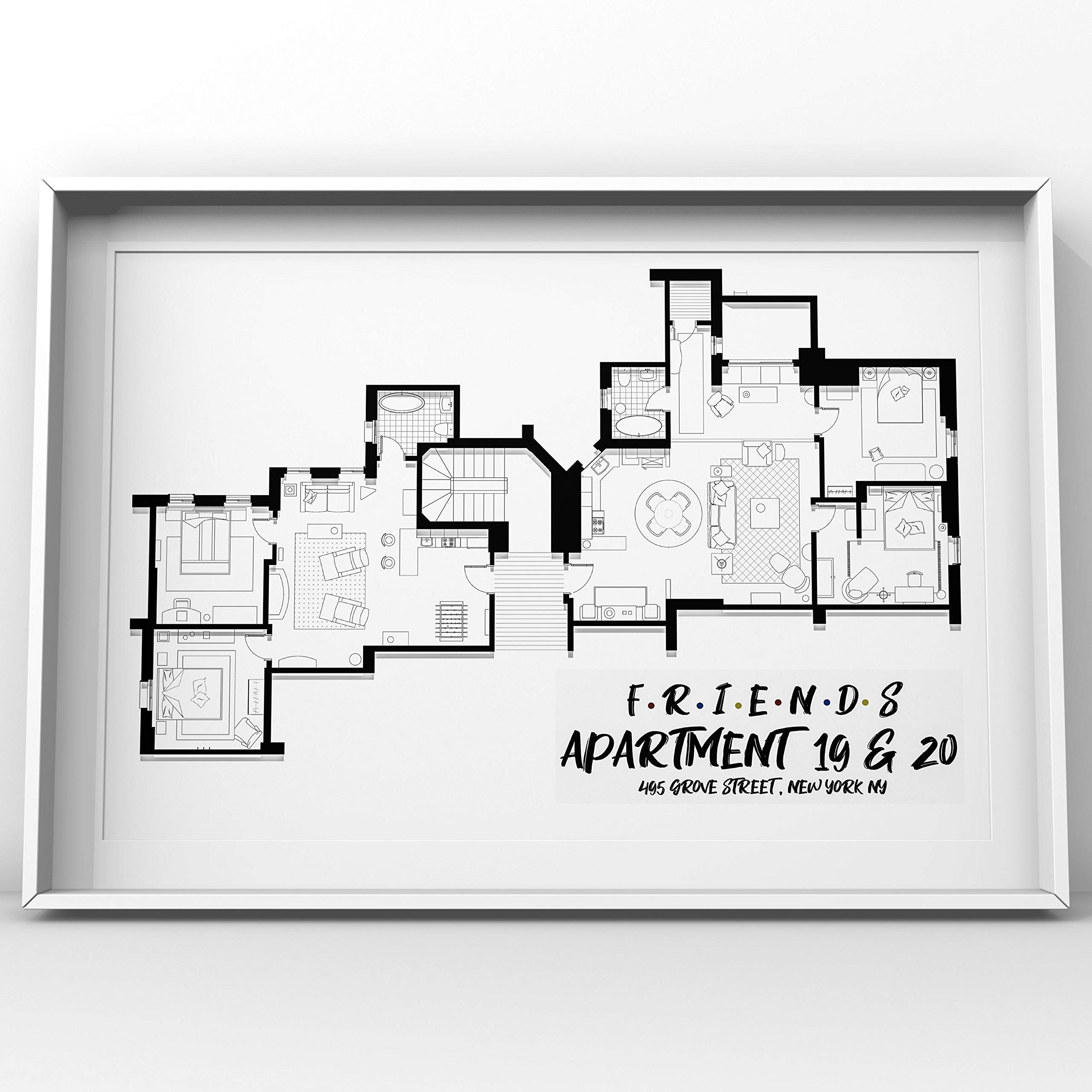 Friends TV Show Apartment Floor Plan- Friends TV Show Layout- Wall decor floor plan-Apartment of Joey,Chandler,Monica and Rachel