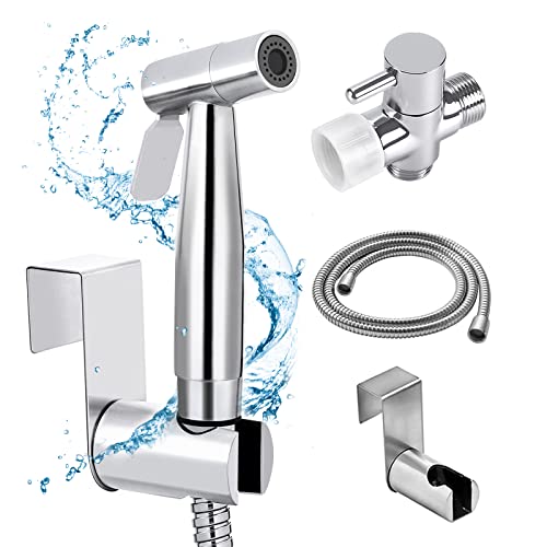 Guamar Bidet Sprayer for Toilet, Handheld Toilet Bidet Sprayer Kit with Premium Stainless Steel Hose and T-Valve, Muslim Shower Jet Spray Cloth Diaper Sprayer Set for Personal Hygiene,Easy Install