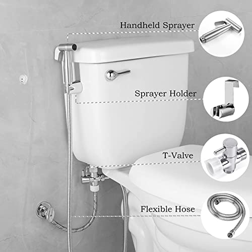 Guamar Bidet Sprayer for Toilet, Handheld Toilet Bidet Sprayer Kit with Premium Stainless Steel Hose and T-Valve, Muslim Shower Jet Spray Cloth Diaper Sprayer Set for Personal Hygiene,Easy Install