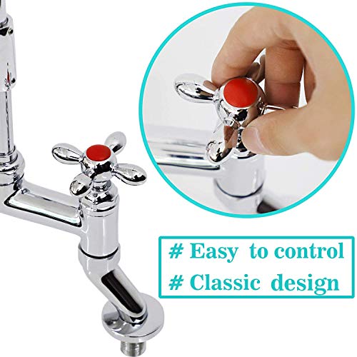 YooGyy Commercial Pre-Rinse Sprayer Faucet 4 to 8 Inch Adjustable Center Deck Mount 36’’ Height, Dual Hole Dual Handles with High Pressure Pull Down Spray Valve and 12’’ Add on Spout