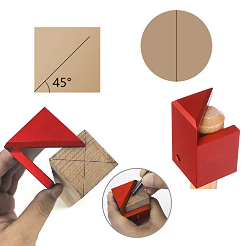 OwnMy 45 Degree Angle Marker Aluminum Alloy Pen Center Finder with Inch Scale, Woodworking Center Scriber Right Angle Line Drawing Ruler Measuring Tool Centerfinder for Woodworking (Red)