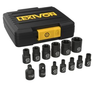 lexivon e-torx socket set, chrome vanadium alloy steel | 13-piece female star socket e4 - e20 set | enhanced storage case (lx-147)