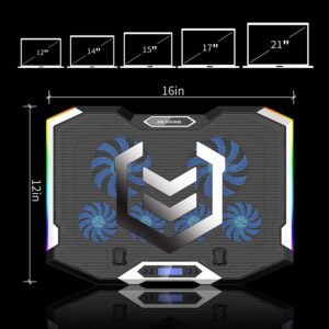 ICE COOREL Gaming Laptop Cooling Pad 15-17.3 Inch with 6 Cooling Fans, Cooling Stand with 6 Height Adjustable, Laptop Cooler with RGB Light, LCD Screen, 2 USB Ports, Phone Stand