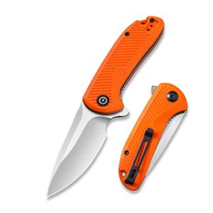 civivi durus folding pocket knife –everyday carry folder knife with satin d2 blade g10 handle, 3 inch flipper knife with liner lock ,ball bearing pivot, reversible clip c906c (orange)