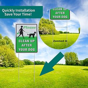 Please Clean Up After Your Dog 2 Pack, 12" x 9" Yard Sign with Metal Wire H-Stakes Included, No Pooping Dog Lawn Signs Double Sided