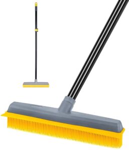 pet hair broom rubber broom 59" long handle with build-in squeegee silicone broom for sweeping hardwood floor tile